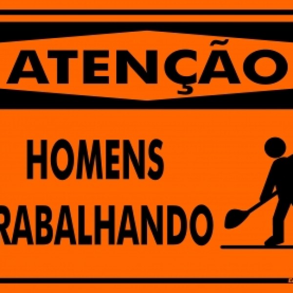 Placa sinalização homens trabalhando - Grupo Locaminas Placa sinalização homens trabalhando - Grupo Locaminas